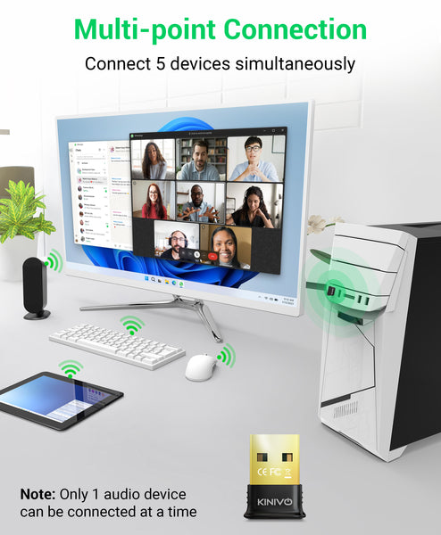 Kinivo USB Bluetooth Adapter for PC BTD530 (BT 5.3, Wireless Dongle Re