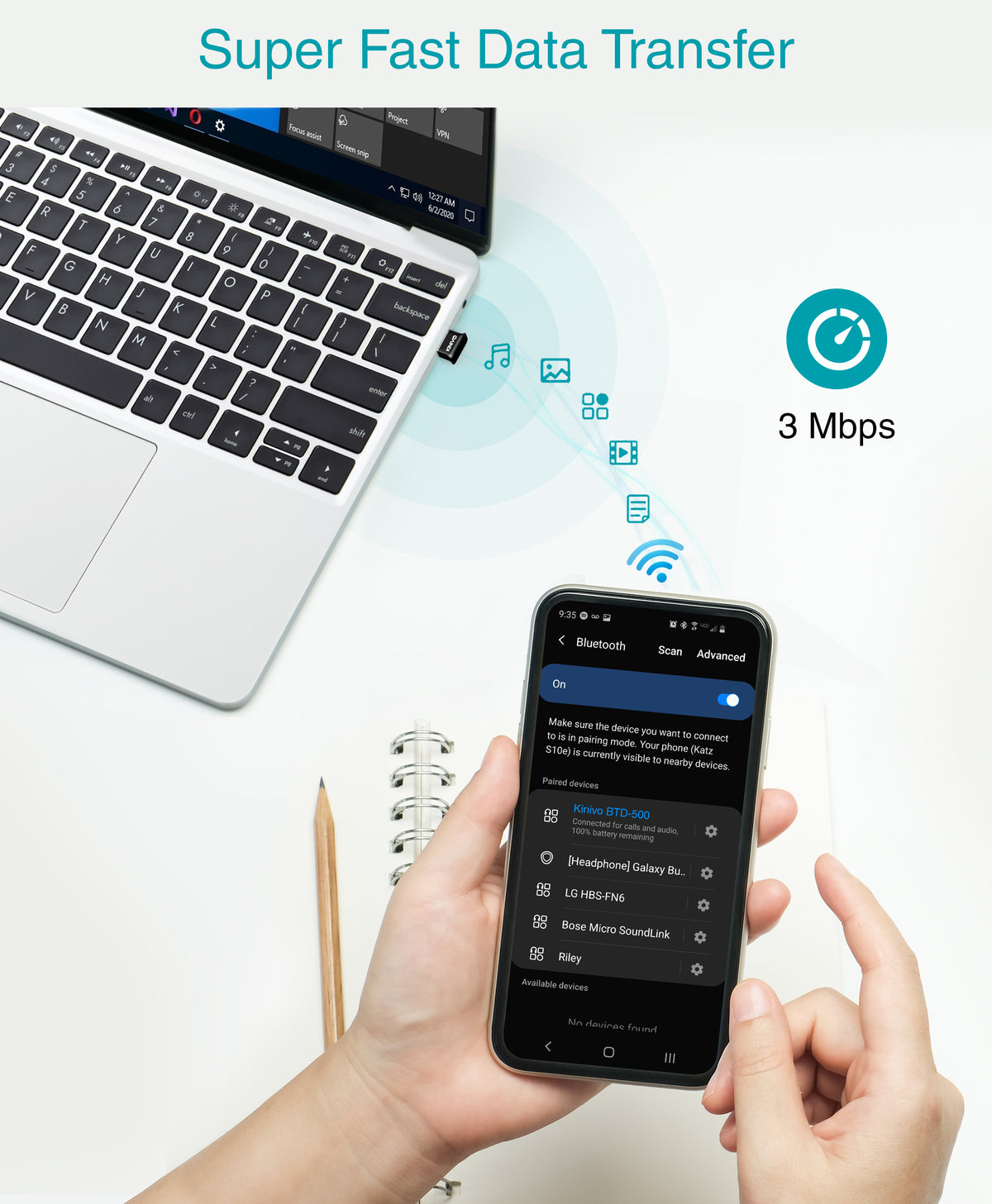 Kinivo USB Bluetooth Adapter for PC BTD500 (BT 5.0, Wireless Dongle Re