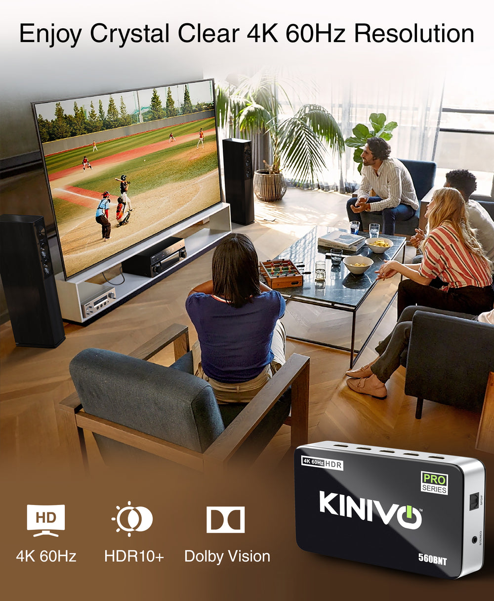 Kinivo HDMI Switch with Audio Extractor 560BNT (5 In 1 Out Hub, Toslin